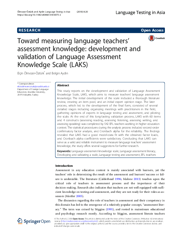 (PDF) Toward measuring language teachers' assessment knowledge ...