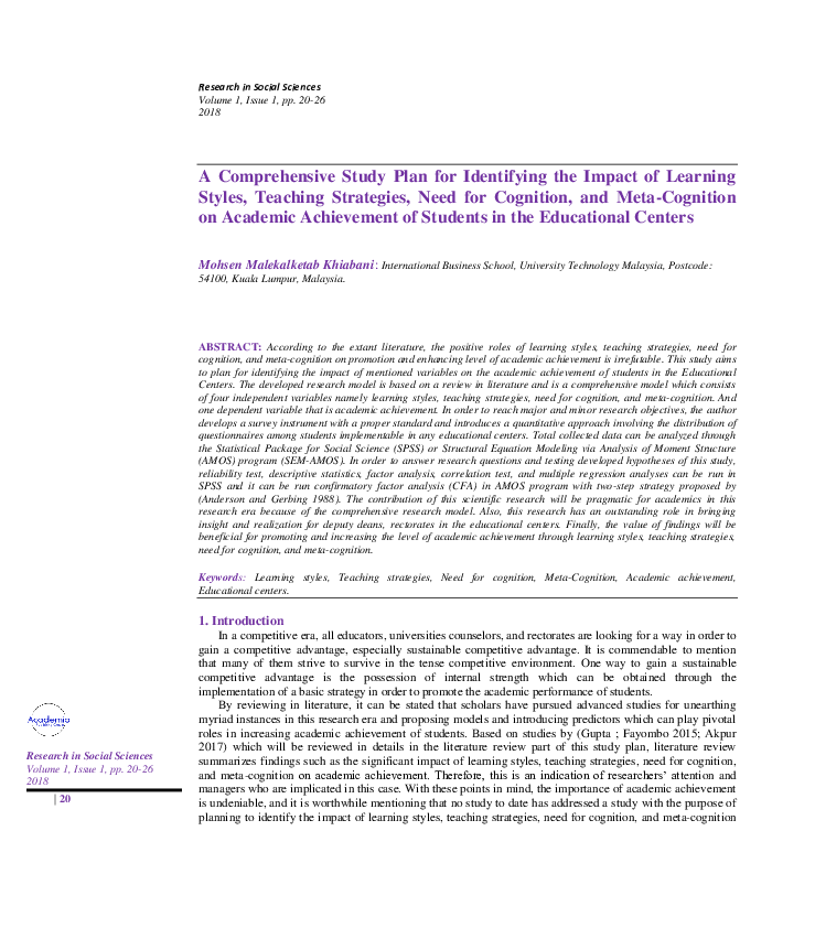 (PDF) A Comprehensive Study Plan for Identifying the Impact of Learning Styles, Teaching ...