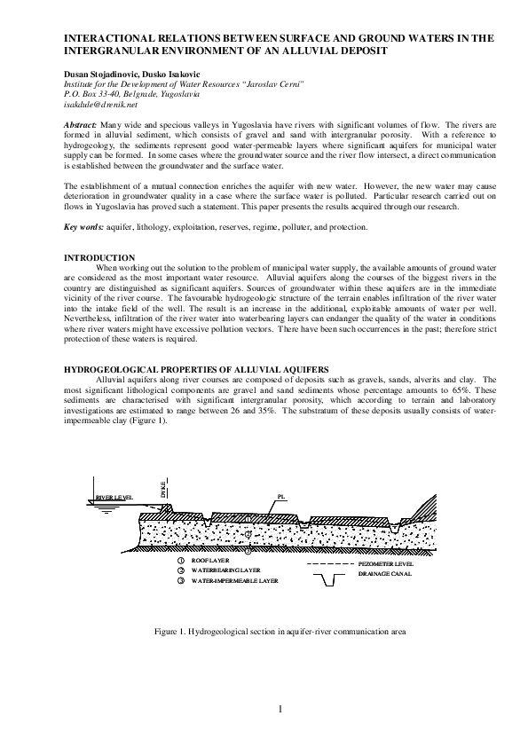 (PDF) INTERACTIONAL RELATIONS BETWEEN SURFACE AND GROUND WATERS IN THE ...