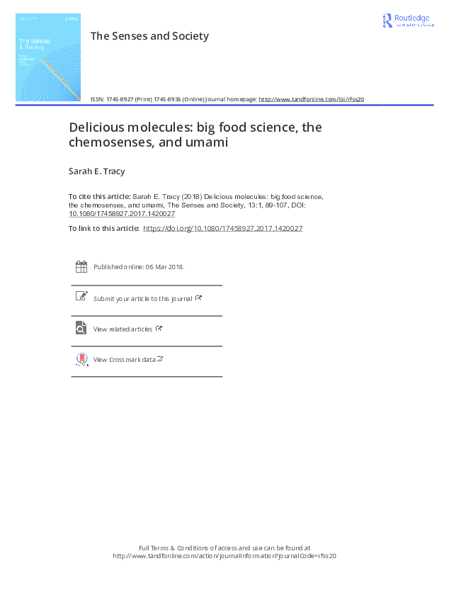 (PDF) Delicious molecules: big food science, the chemosenses, and umami