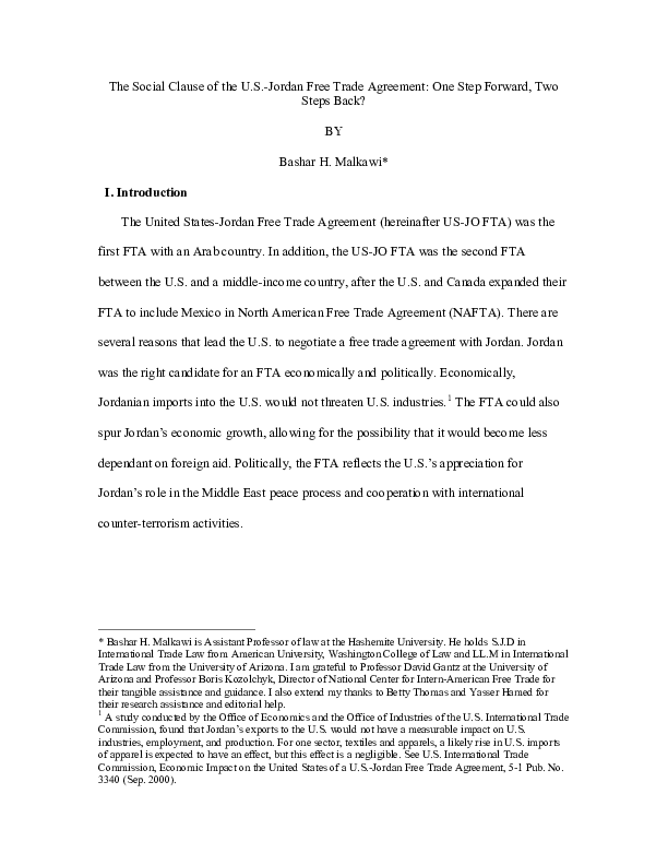 (PDF) The Social clause of the U.S.-Jordan Free Trade Agreement.pdf