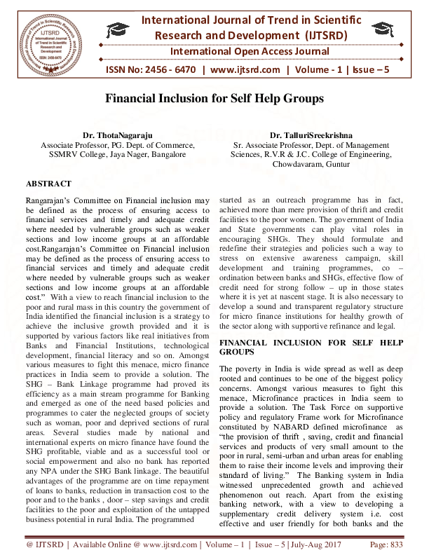 (PDF) Financial Inclusion for Self Help Groups