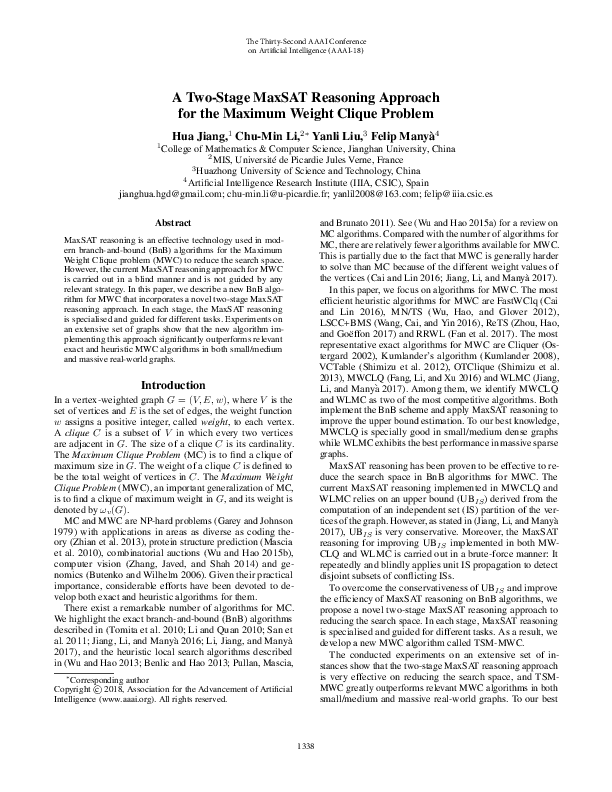 (PDF) A Two-Stage MaxSAT Reasoning Approach for the Maximum Weight Clique Problem
