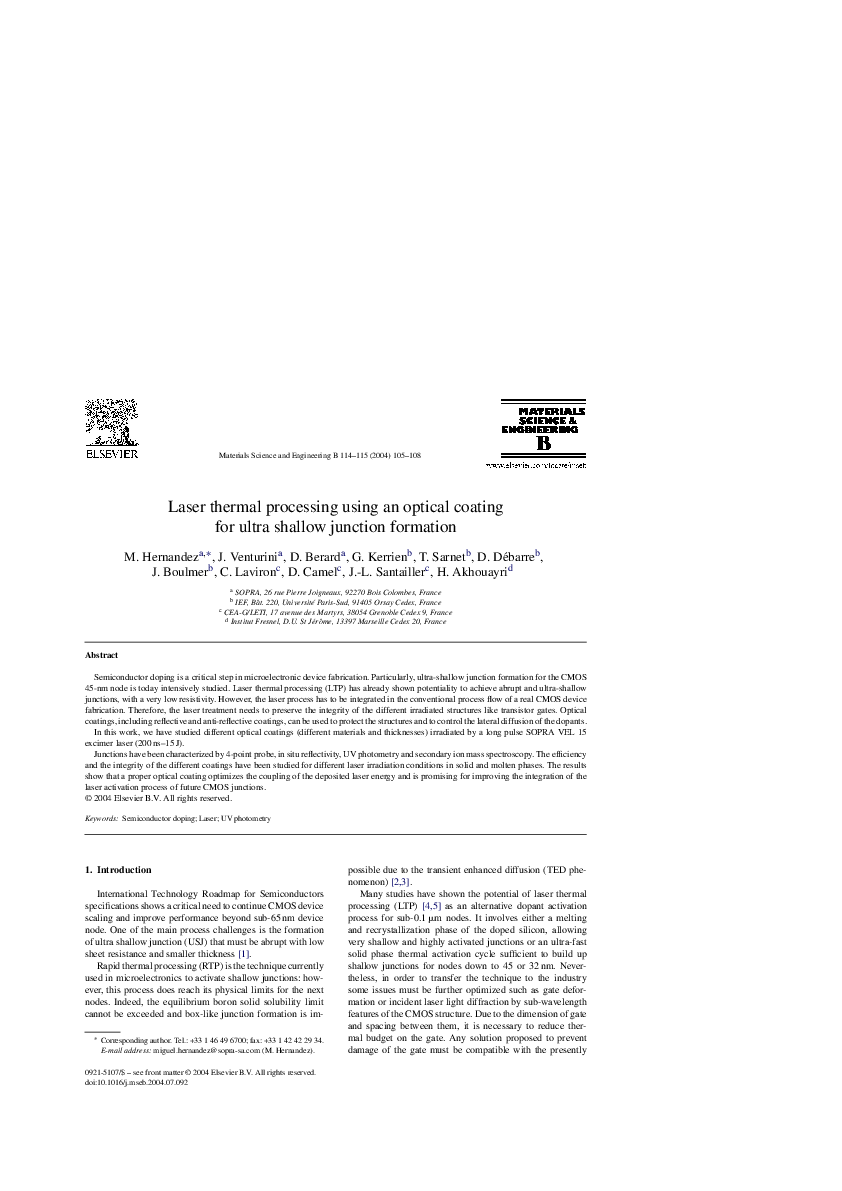 (PDF) Laser thermal processing using an optical coating for ultra ...