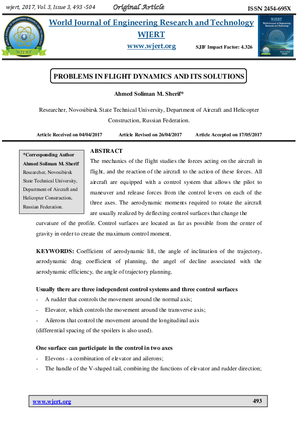 (PDF) 493 PROBLEMS IN FLIGHT DYNAMICS AND ITS SOLUTIONS World Journal ...