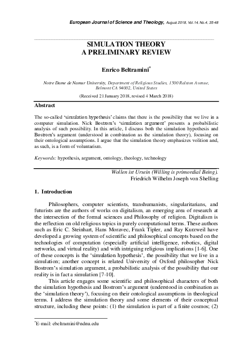 (PDF) Simulation Theory: A Preliminary Review