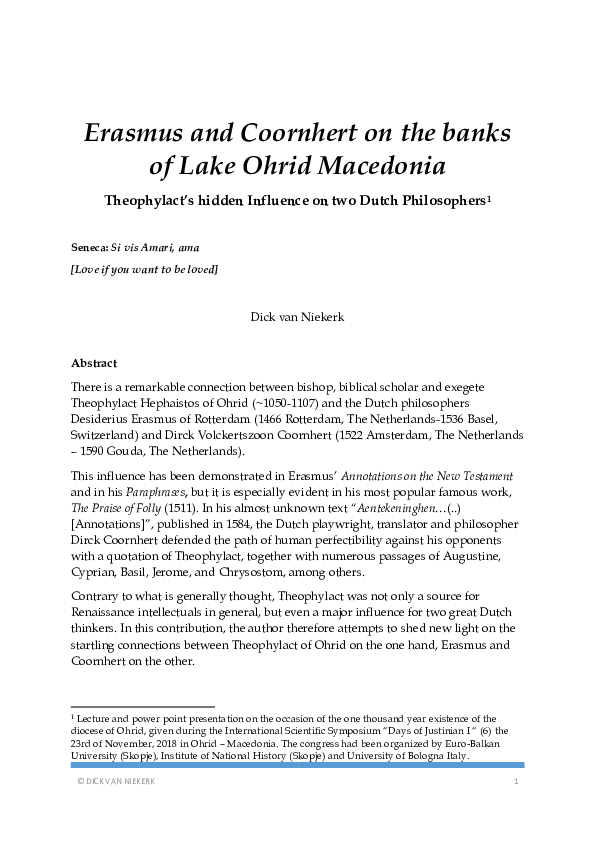 (PDF) Erasmus and Coornhert on the banks of Lake Ohrid Macedonia ...