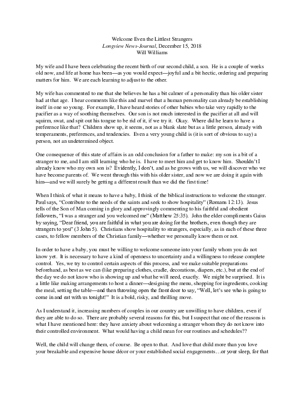 (DOC) Welcome Even the Littlest Strangers