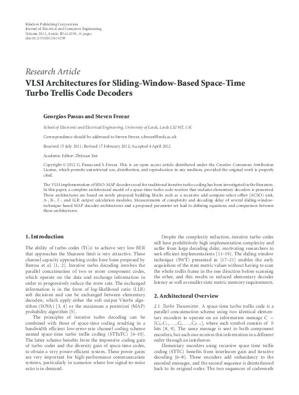 Pdf Vlsi Architectures For Sliding Window Based Space Time Turbo