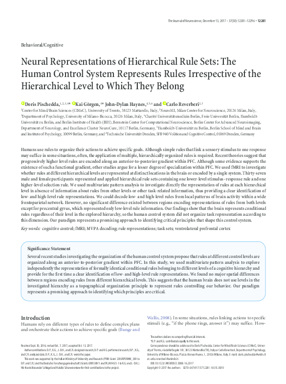 (PDF) Neural Representations of Hierarchical Rule Sets: The Human ...