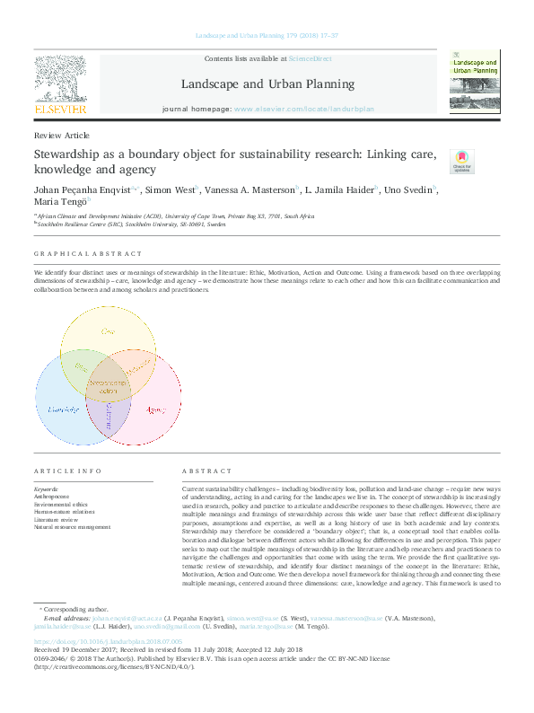 (PDF) Stewardship as a boundary object for sustainability research ...