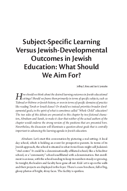 (PDF) Subject-Specific Learning Versus Jewish-Developmental Outcomes in ...