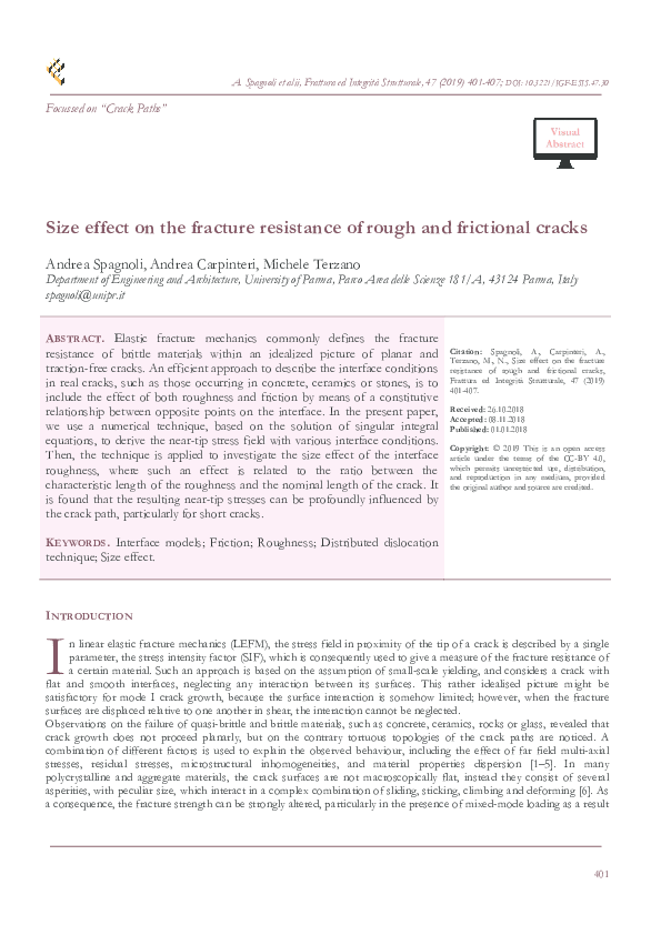 Pdf Size Effect On The Fracture Resistance Of Rough And Frictional Cracks
