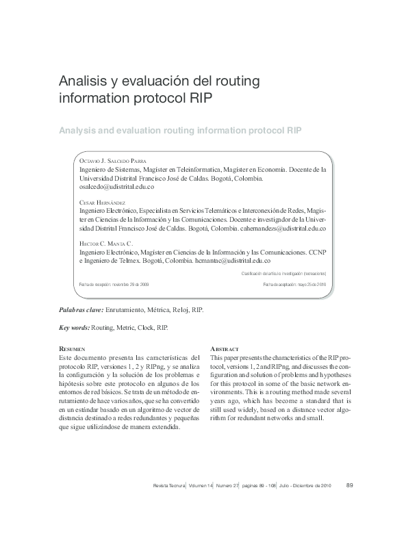 (PDF) Analisis y evaluación del routing information protocol RIP