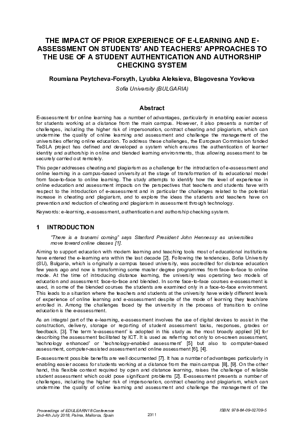 (PDF) THE IMPACT OF PRIOR EXPERIENCE OF E-LEARNING AND E- ASSESSMENT ON STUDENTS' AND TEACHERS ...