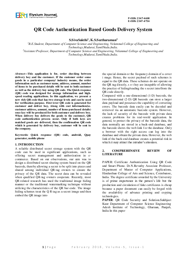 (PDF) .QR Code Authentication Based Goods Delivery System (1)