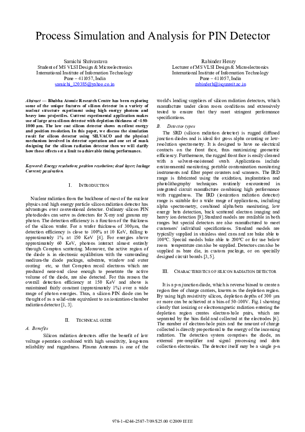 (PDF) Process Simulation and Analysis for PIN Detector
