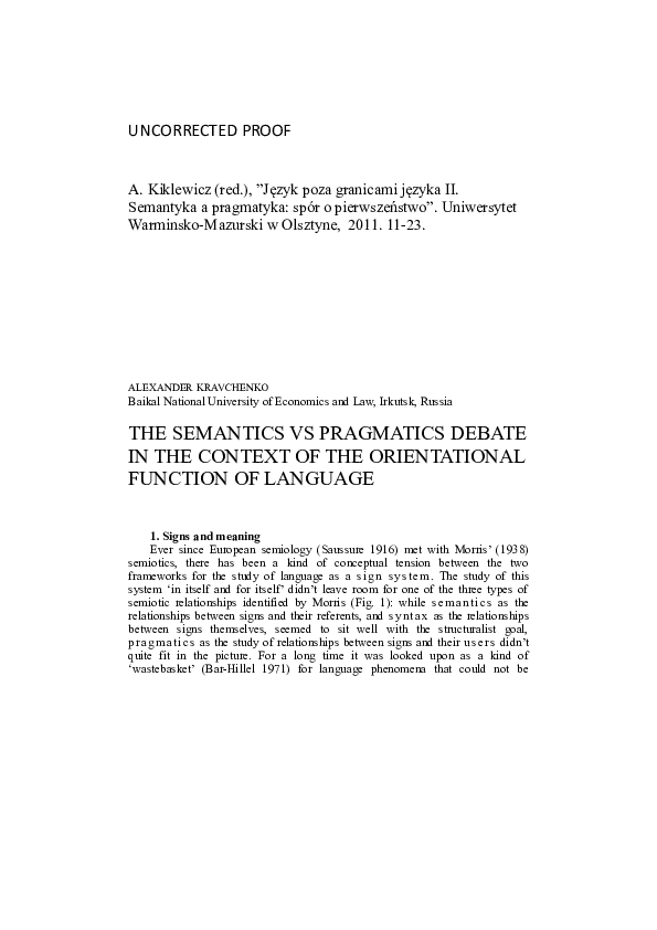 (DOC) The semantics vs. pragmatics debate in the context of the ...