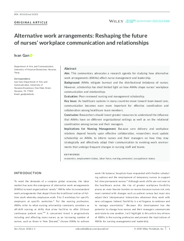 (PDF) Alternative work arrangements: Reshaping the future of nurses ...
