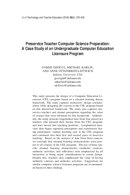 (PDF) Preservice Teacher Computer Science Preparation: A Case Study of ...