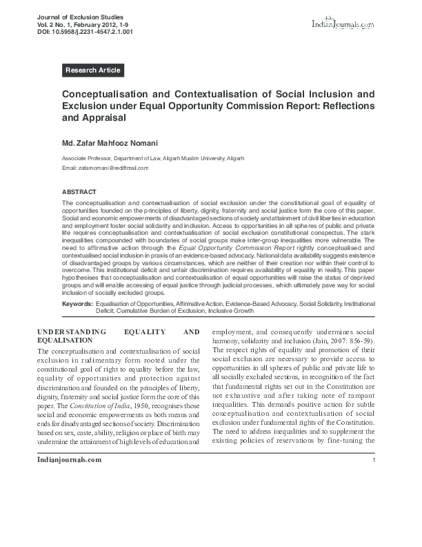 (PDF) Social Inclusion & Exclusion under Equal Opportunity Commission ...