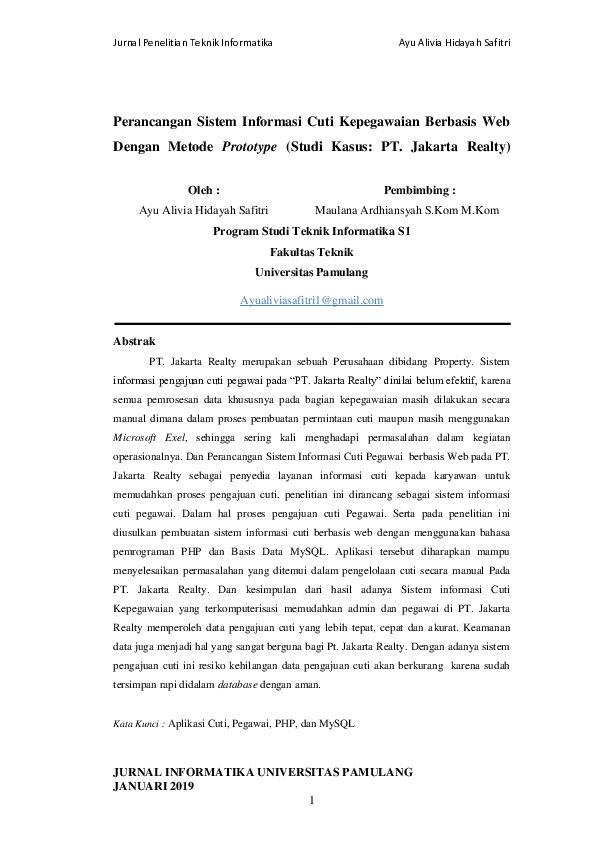 (PDF) Perancangan Sistem Informasi Cuti Kepegawaian Berbasis Web Dengan Metode Prototype (Studi ...