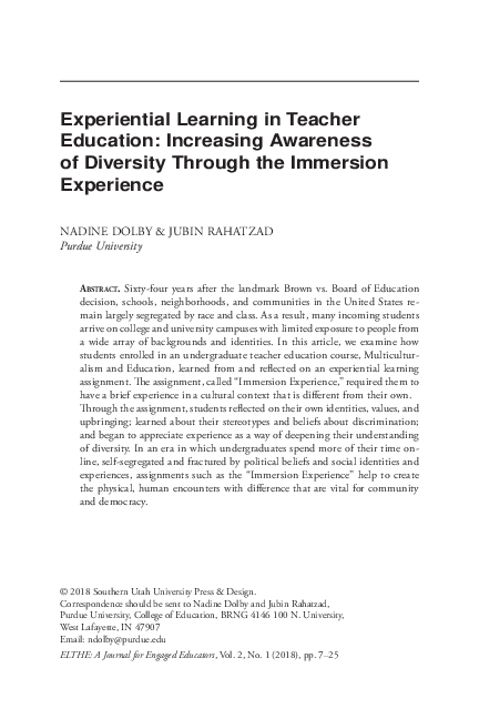 (PDF) Experiential Learning in Teacher Education: Increasing Awareness ...