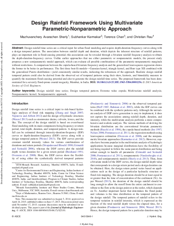 (PDF) Design Rainfall Framework Using Multivariate Parametric-Nonparametric Approach.pdf