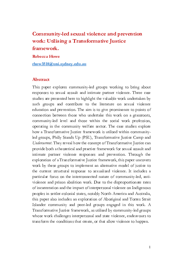 (PDF) Community-led sexual violence and prevention work: Utilising a ...