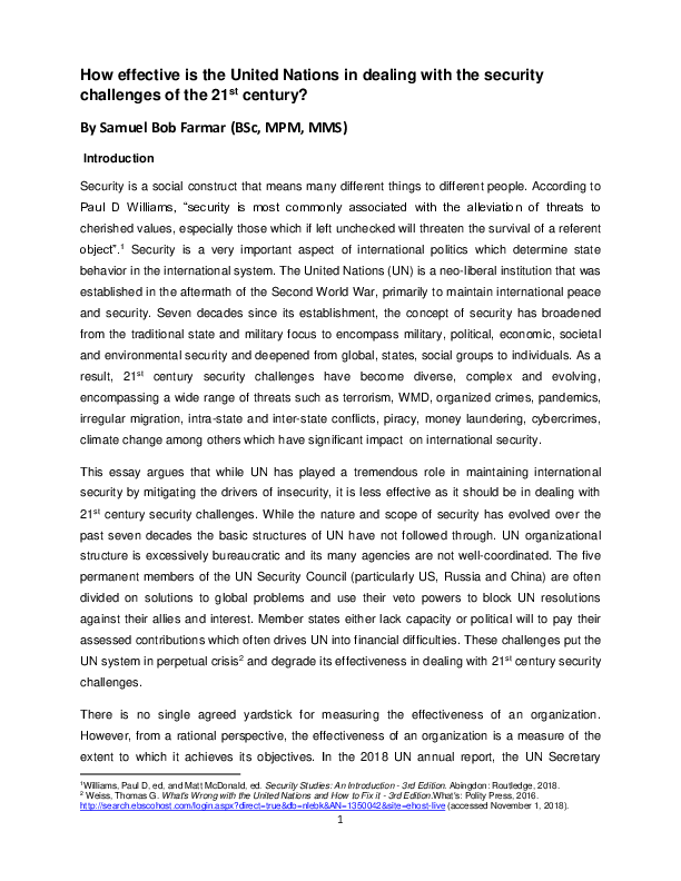 (DOC) How effective is the United Nations in dealing with the security ...