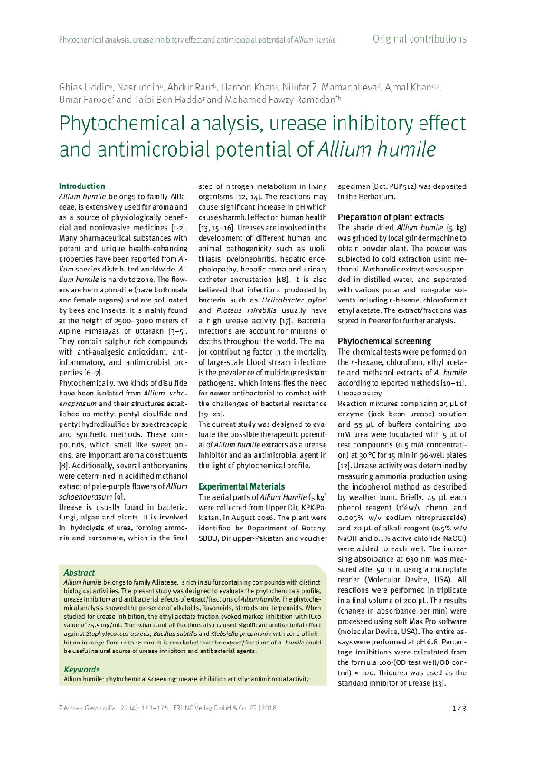 (PDF) Phytochemical analysis, urease inhibitory effect and ...