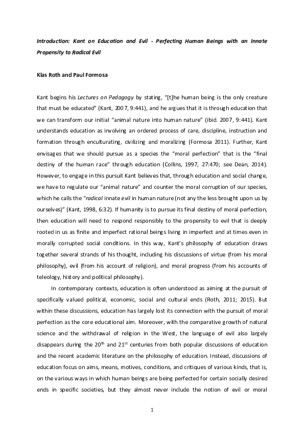 (PDF) Roth, K., Formosa, P., (2018) "Introduction: Kant on Education ...