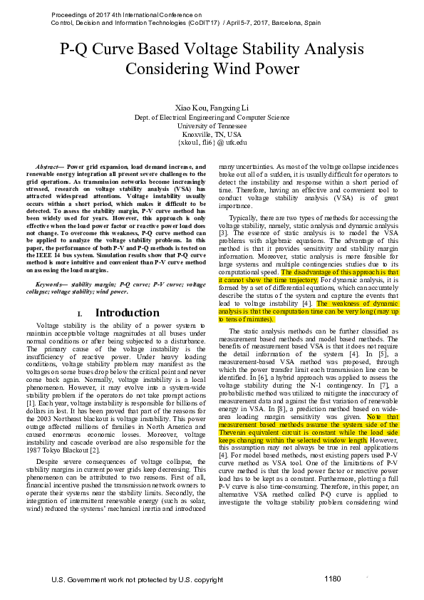 (PDF) P-Q Curve Based Voltage Stability Analysis Considering Wind Power
