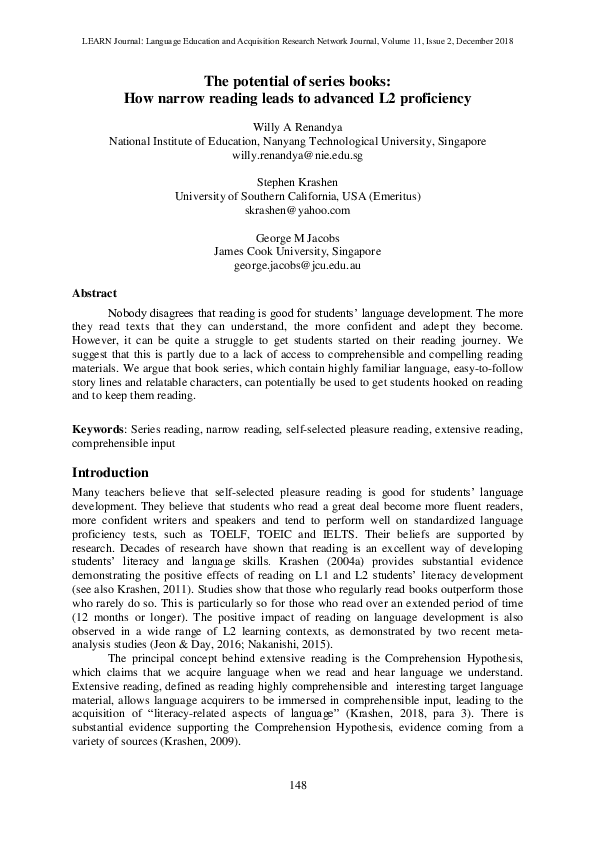 (PDF) The potential of series books: How narrow reading leads to ...