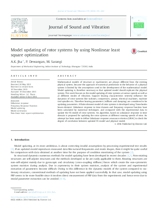 Pdf Model Updating Of Rotor Systems By Using Nonlinear Least Square
