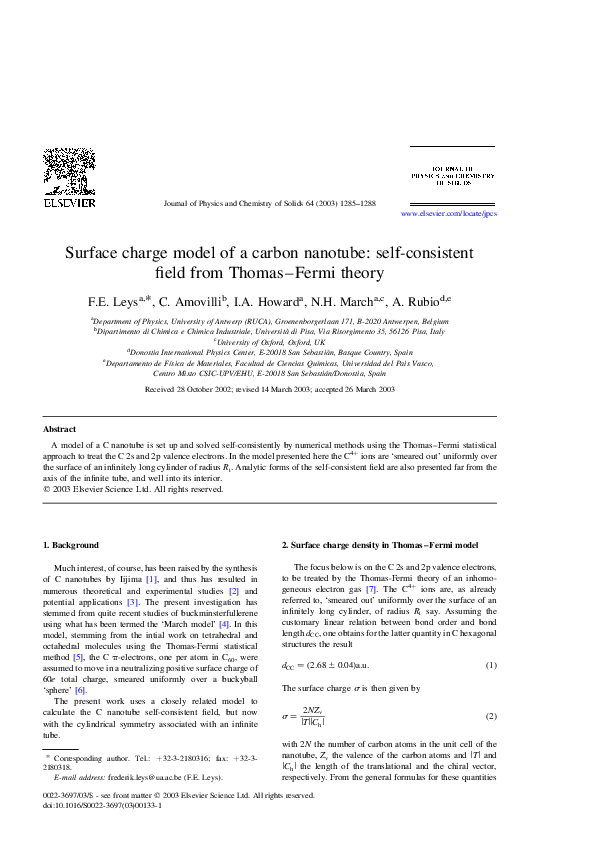 Pdf Surface Charge Model Of A Carbon Nanotube Self Consistent Field From Thomas Fermi Theory