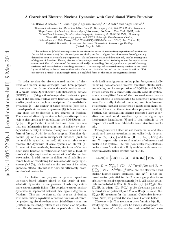 Pdf Correlated Electron Nuclear Dynamics With Conditional Wave Functions