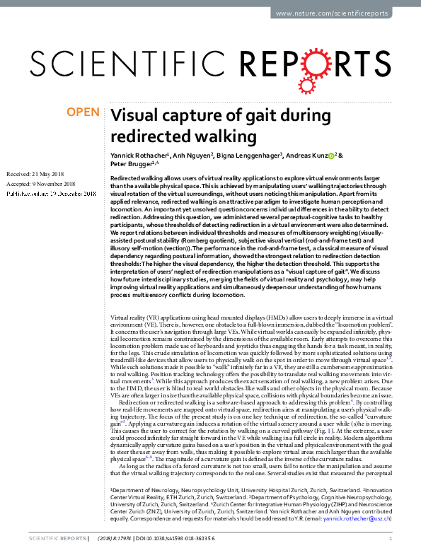 (PDF) Visual capture of gait during redirected walking OPEN
