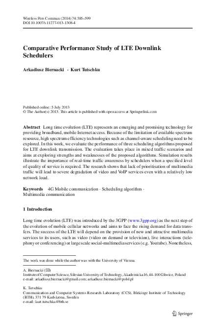 (PDF) Comparative Performance Study of LTE Downlink Schedulers