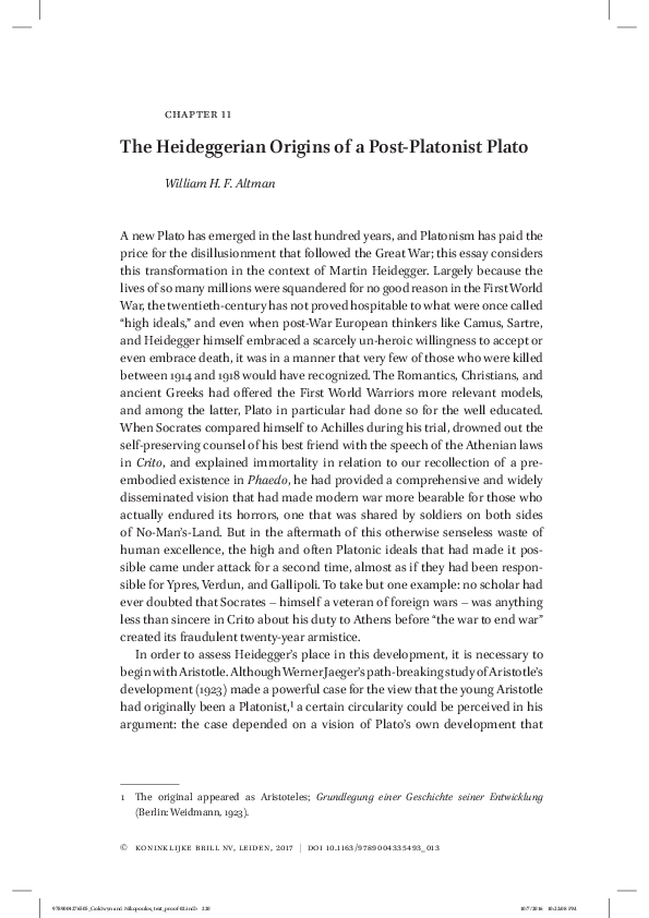 (PDF) The Heideggerian Origins of a Post-Platonist Plato
