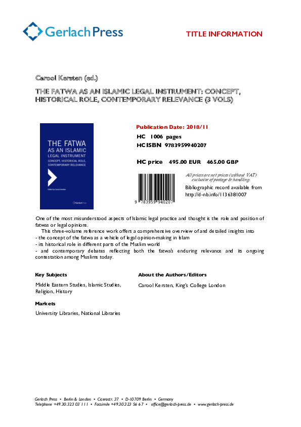 (PDF) The Fatwa as an Islamic Legal Instrument: Concept, Historical ...