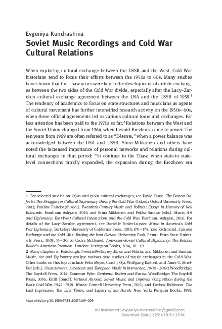(PDF) Soviet Music Recordings and Cold War Cultural Relations