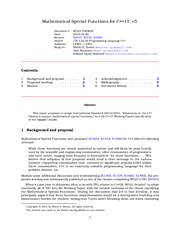 (PDF) Mathematical Special Functions for C++17, v4