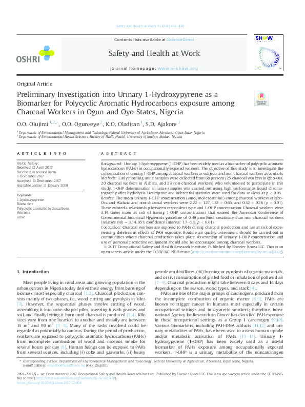 (PDF) Preliminary Investigation into Urinary 1-Hydroxypyrene as a Biomarker for Polycyclic ...