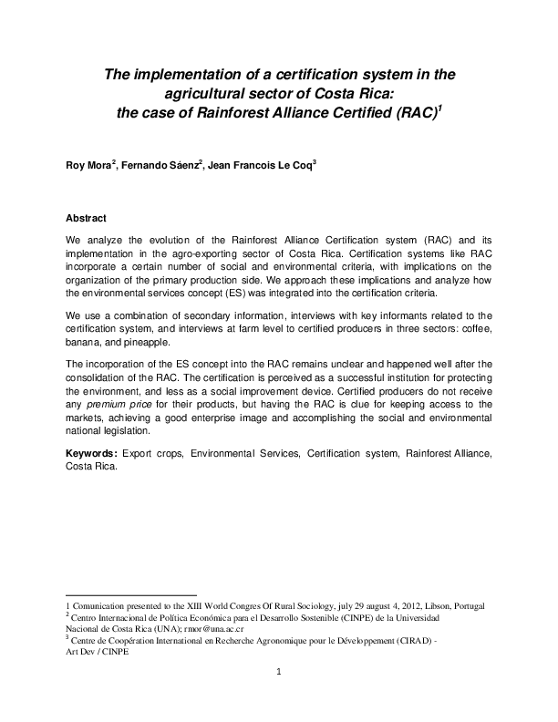 (PDF) The implementation of a certification system in the agricultural ...