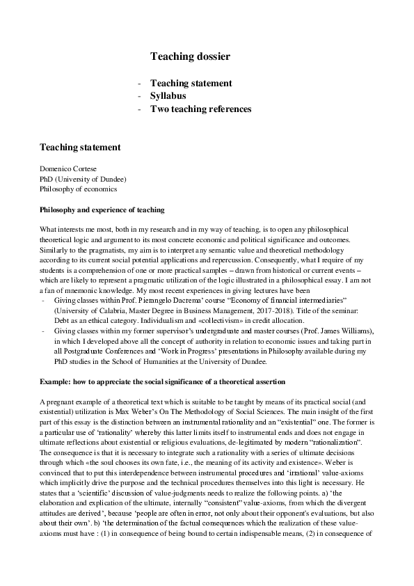 (PDF) Teaching dossier -Teaching statement -Syllabus -Two teaching ...