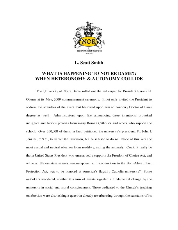 (PDF) WHAT IS HAPPENING TO NOTRE DAME?: WHEN HETERONOMY & AUTONOMY COLLIDE