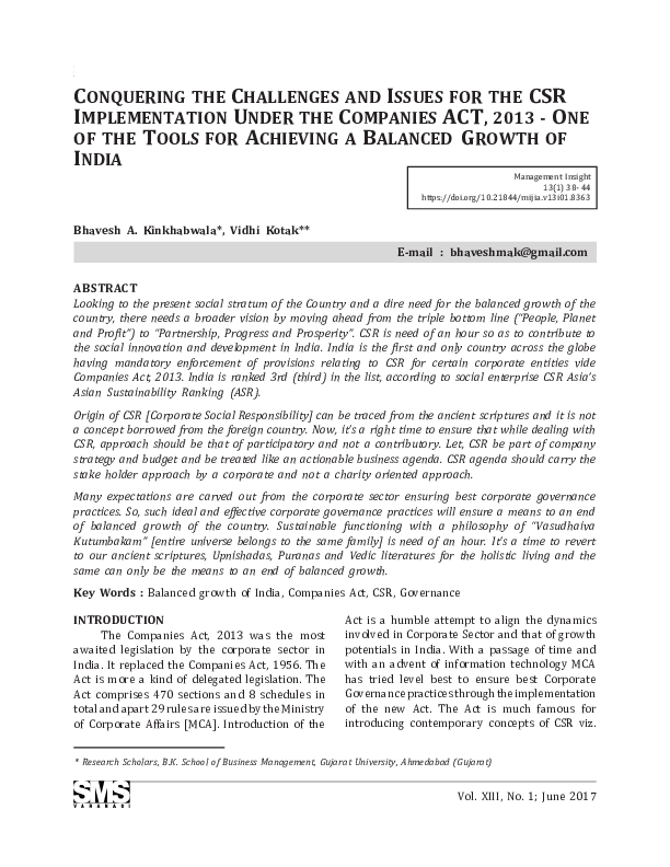 (PDF) CONQUERING THE CHALLENGES AND ISSUES FOR THE CSR IMPLEMENTATION ...