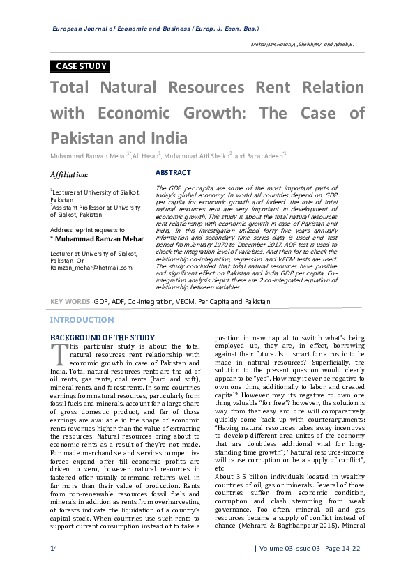 (PDF) Total Natural Resources Rent Relation with Economic Growth: The ...