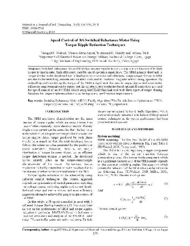 Pdf Speed Control Of 8 6 Switched Reluctance Motor Using Torque